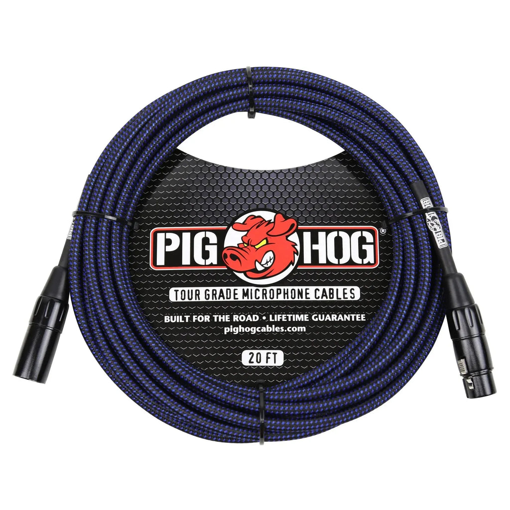 Pig Hog Black & Blue Woven Mic Cable, 20ft XLR