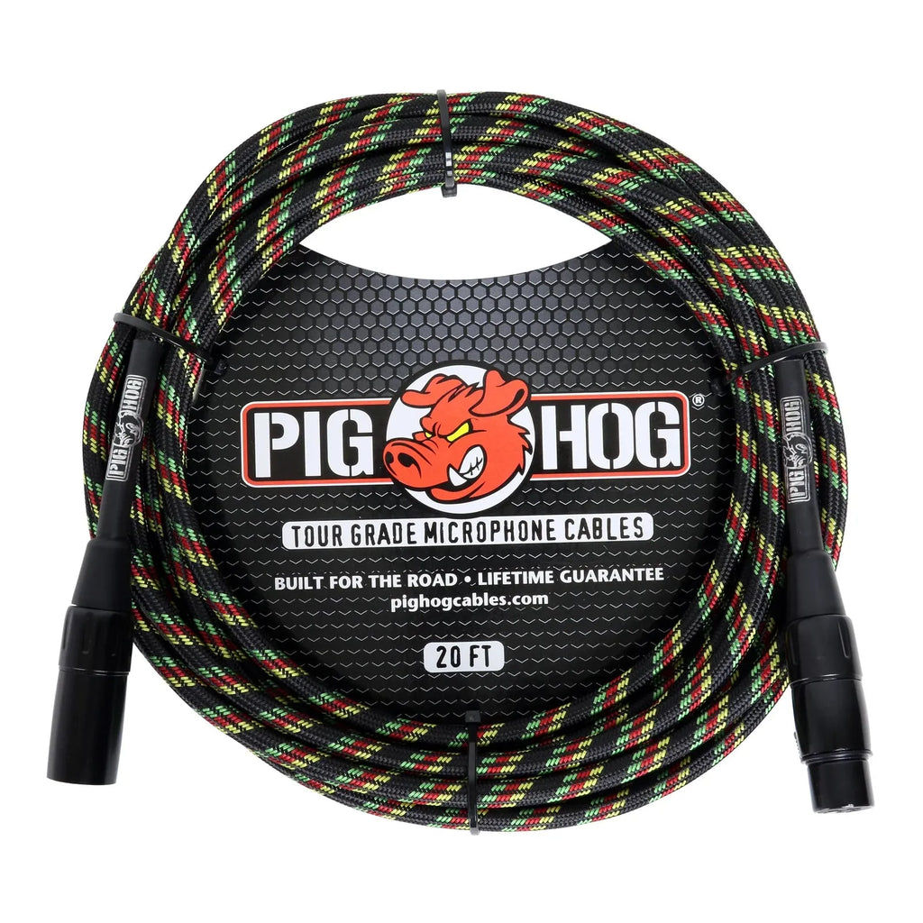 Pig Hog Rasta Stripes Woven Mic Cable, 20ft XLR